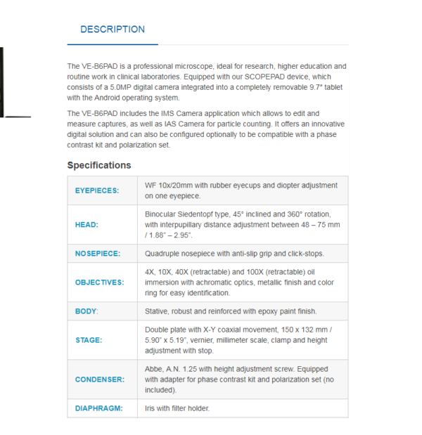 American Microscope with Integrated Tablet Velab VE-B6PAD | Lab Supply